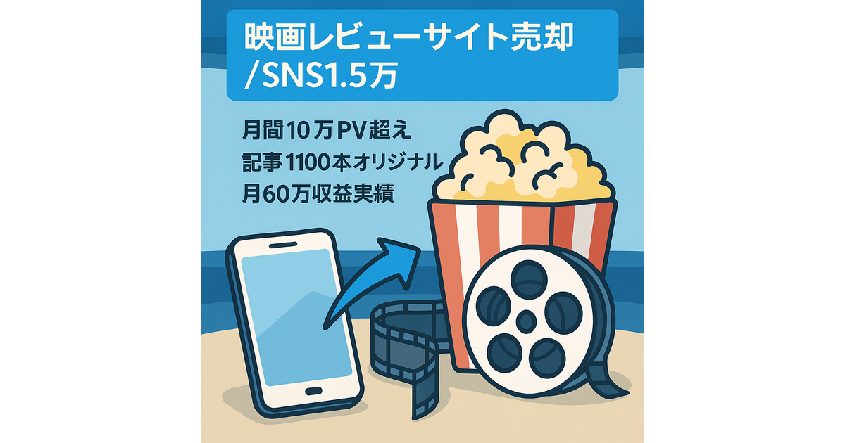 SNS1.5万人アカウント付き / 月間10万PV以上 】映画レビュー・解説記事1100本／オリジナル比率高いメディア | サイト売買のラッコM&A